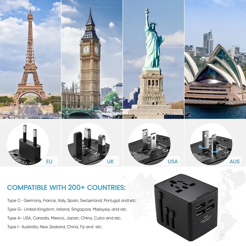 Universal Compact Travel Adapter Wall Plug Worldwide Travel Plug ...