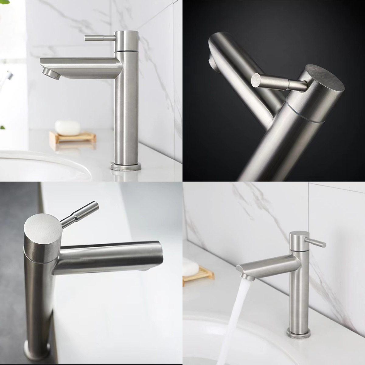 [HOUSGOOD] Basin Faucet SUS 304 Stainless Steel Bathroom Wash Basin Tap ...