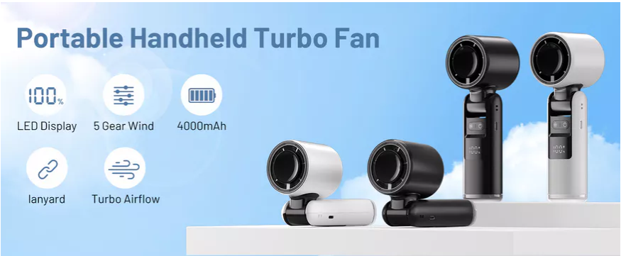 Portable Cooling Fan K801 199 Gear Speed Turbo Mini Fan 4000mAh Battery with Digital Display For ...