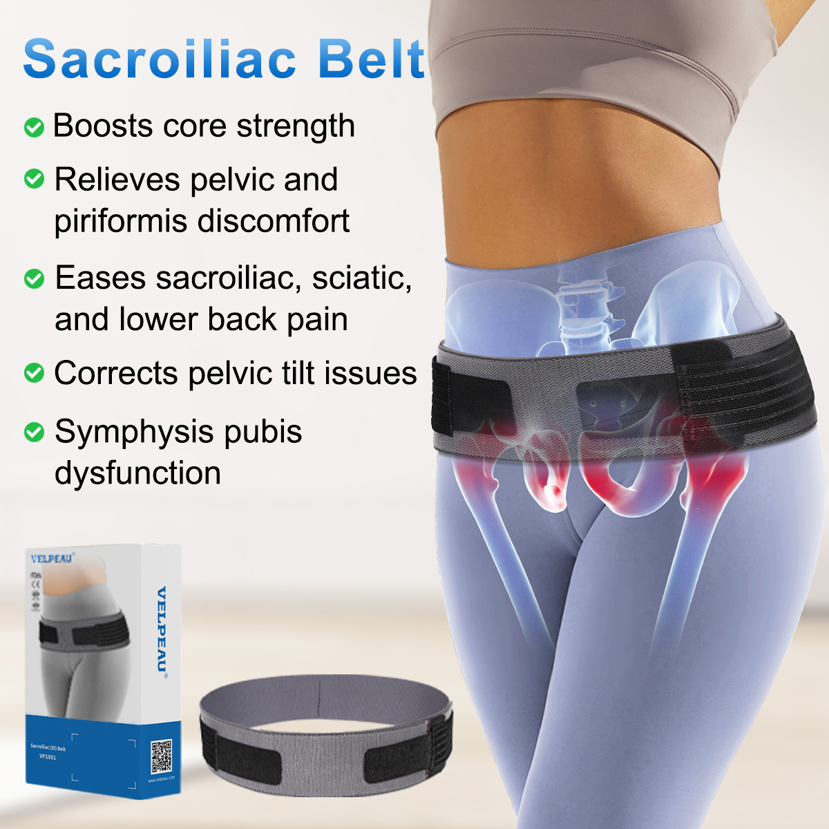 VELPEAU Sacroiliac Belt Si Belt Support for Lower Back Si Joint Pelvic ...