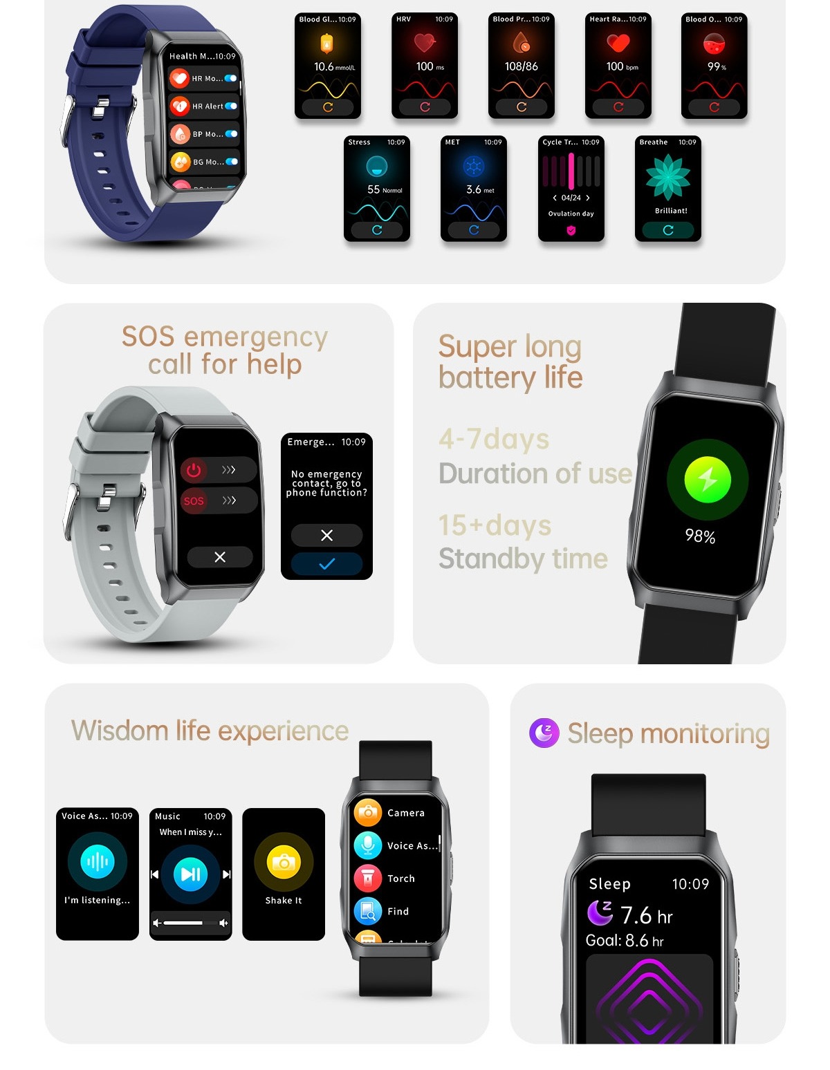 【Local Shipment】Non Invasive Blood Glucose Smart Watch Blood pressure ...