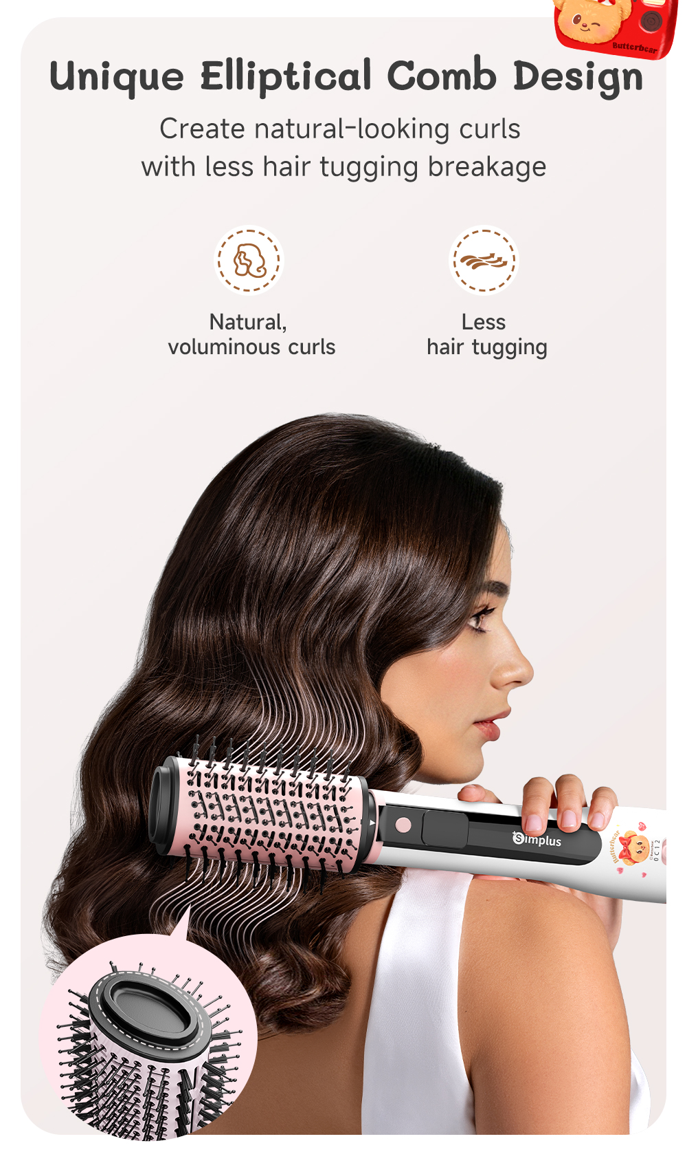 Simplus x Butterbear 4 In 1 Hot Air Brush丨Curly Straight Dual-Use丨 ...