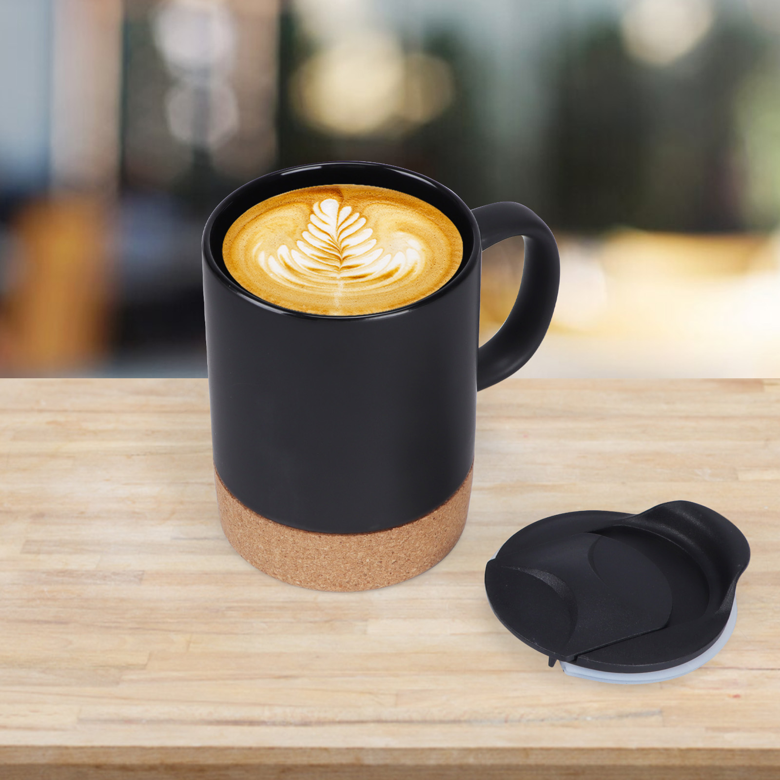 【4-Pack】350ml Black Ceramic Mug with Cork Base - Anti-Slip & Heat ...