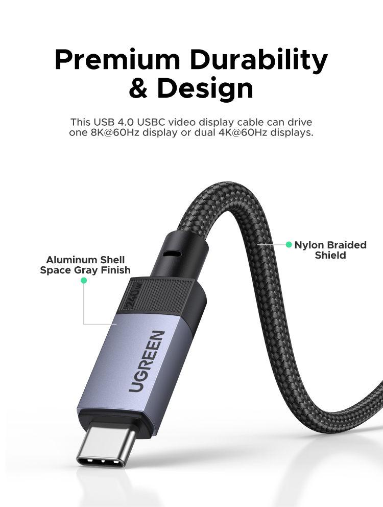 UGREEN USB4 Gen3 40Gbps 1M Bulit in E-Marker Chip USB-C to USB-C 240W ...