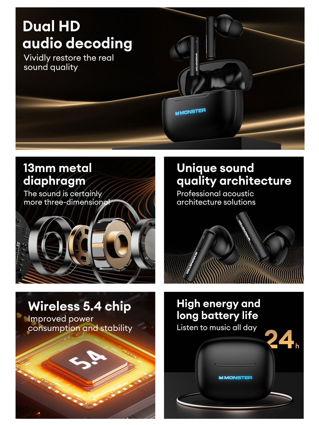 Monster XKT26 Bluetooth Earphone Stereo Sound HD Call Long life ...