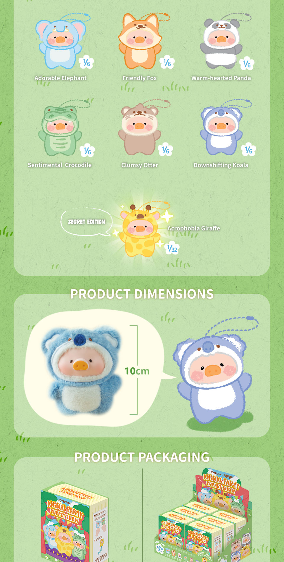 52TOYS LuLu the Piggy Animal Party - Puppet Show PVC Face Plush Keychain Blind Box Figure Toy ...