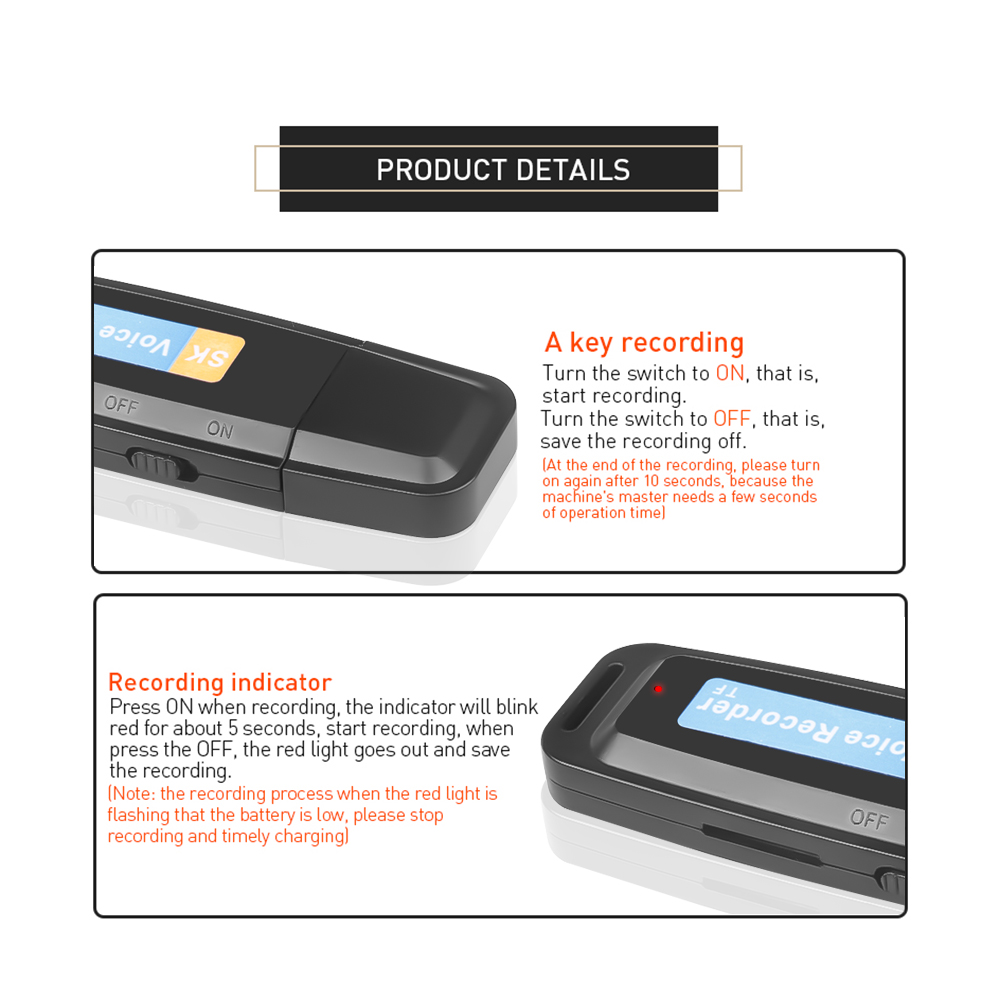 16GB/32GB/64GB Portable USB Digital Audio Voice Recorder Professional ...