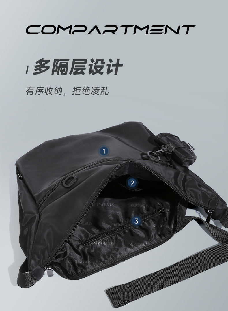 SEPTWOLVES Multifunctional Large Capacity Men Messenger Bag - Black ...
