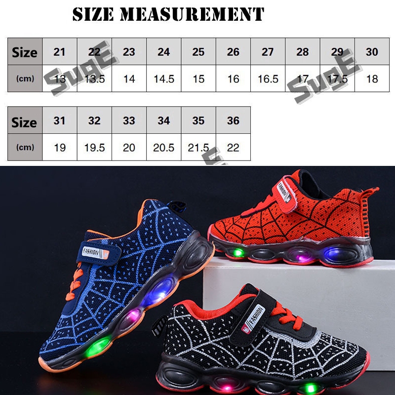 SUGE Kids Shoes boys kasut sukan budak lelaki Spiderman led Luminous ...