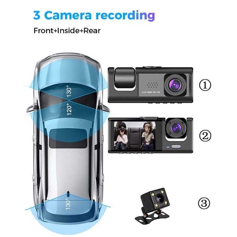 Front and Rear Dash Cam with 3 Cameras, 1080P HD Car Recorder, DVR with ...
