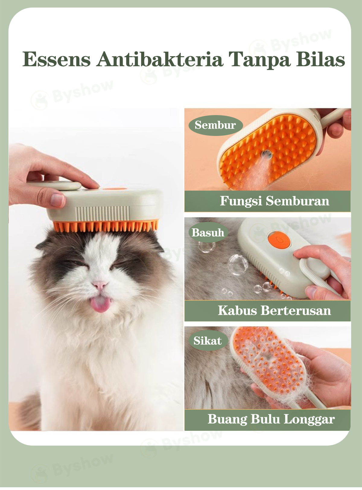 【Byshow】3 in 1 Rechargeable Cat Steam Brush Massage Pet Steam Spray ...