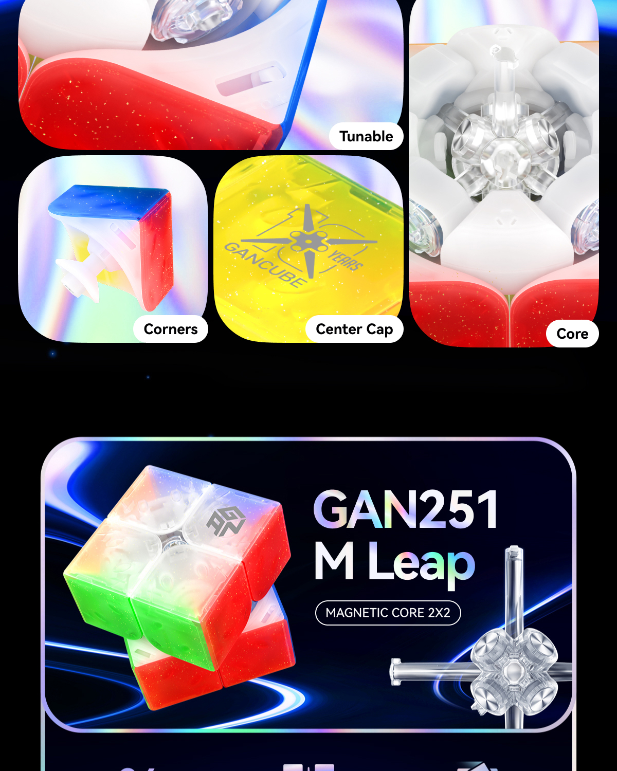 GAN 251 M Pro Magnetic Speed Cube 63 Magnets Educational Toys 2X2 Gift ...