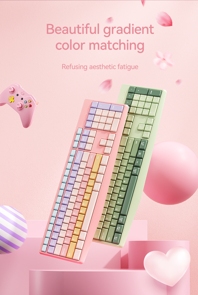 BOW K161D Cute Pink Wireless Keyboard Silent Keycaps Dual-mode Keyboard ...