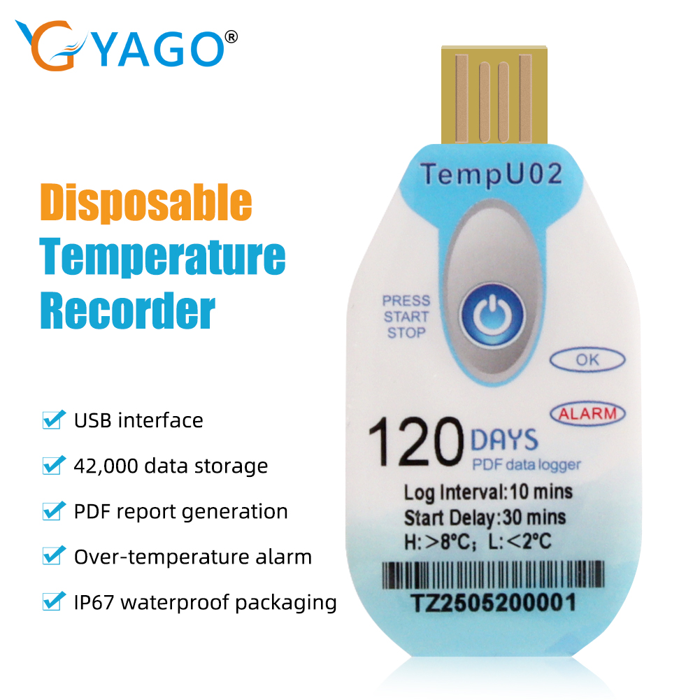 YAGO TempU02 Disposable Temp Logger 120 Days 180 Days PDF Data Recorder ...