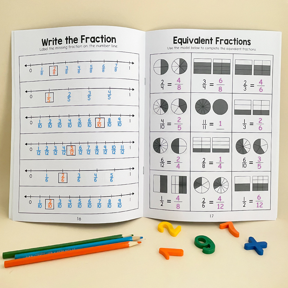 Basic Fraction Learning Workbook for Kids , Size Comparison, Coloring ...