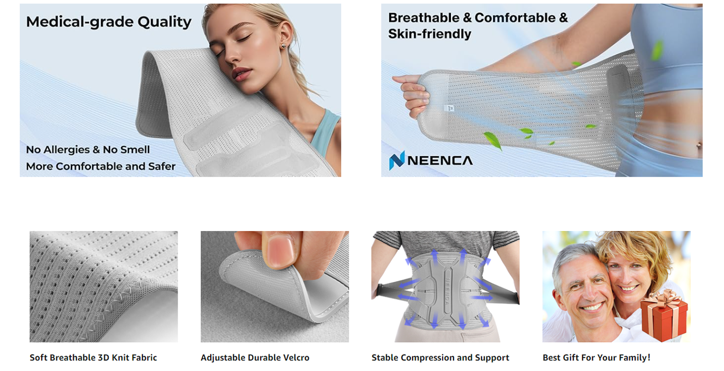 NEENCA Back Brace with Bionic Support System, Lumbar Support Belt for ...