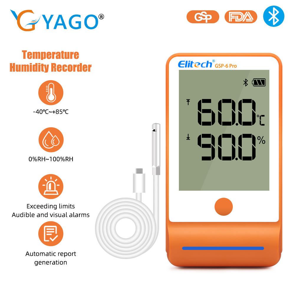 YAGO Temperature and humidity data logger, probe sound and light alarm ...