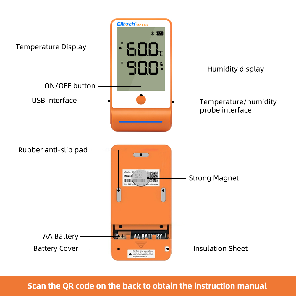 YAGO Temperature and humidity data logger, probe sound and light alarm ...