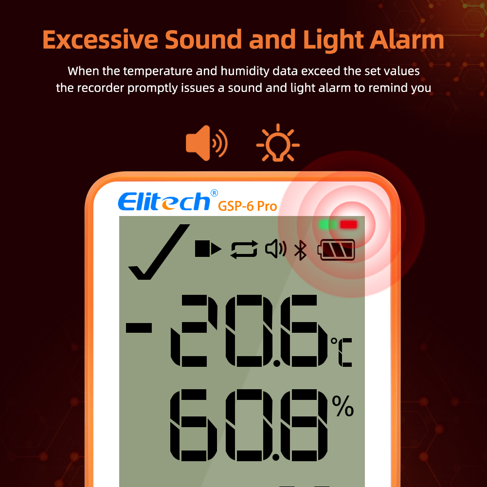 YAGO Temperature and humidity data logger, probe sound and light alarm ...