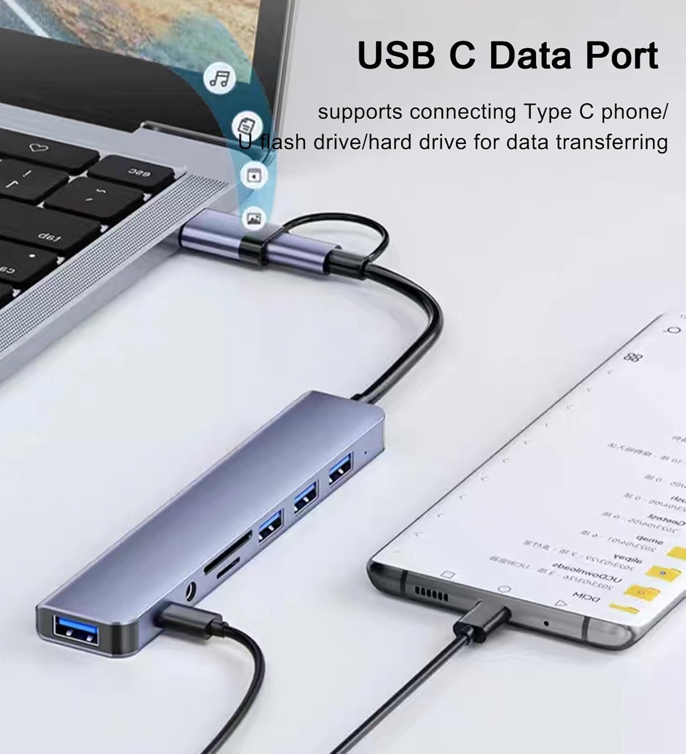 82 Type CUSB,USB2.0、TF/SD3.5mm,PC 8 dalam 2 Hub Jenis C Penyesuai USB ...