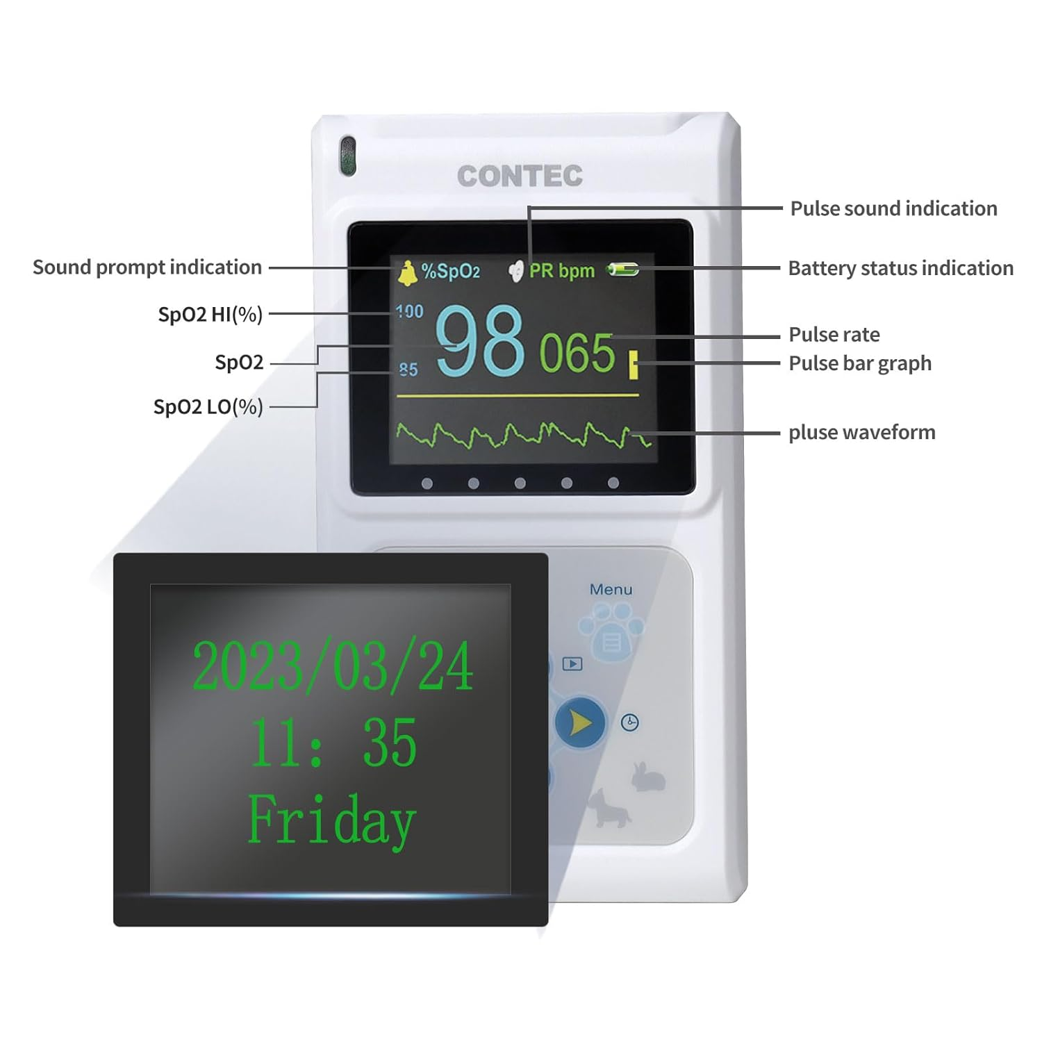 CONTEC CMS60D-VET Veterinary Pulse Oximeter Tongue Ear SPO2 Probe Pulse ...