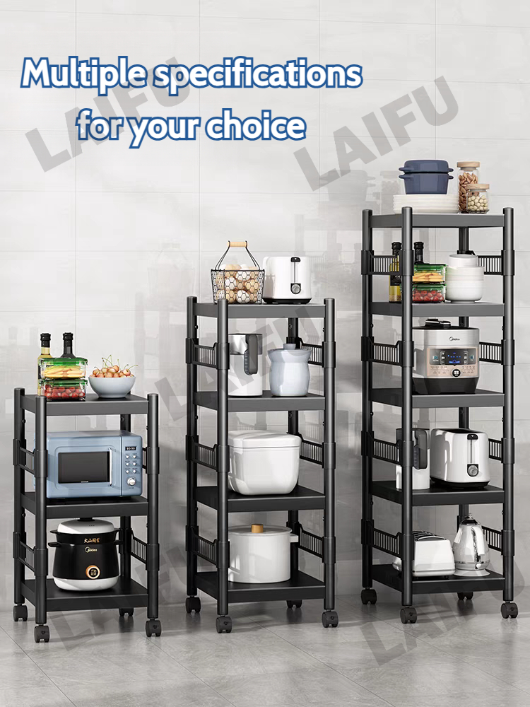 Movable Black Metal Storage Rack 2/3/4 /5 Tier/Kitchen Rack/ Book Rack ...