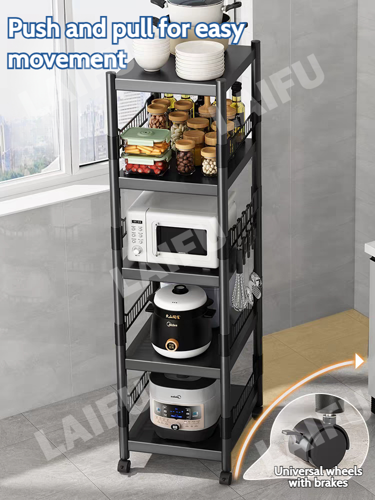 Movable Black Metal Storage Rack 2/3/4 /5 Tier/Kitchen Rack/ Book Rack ...