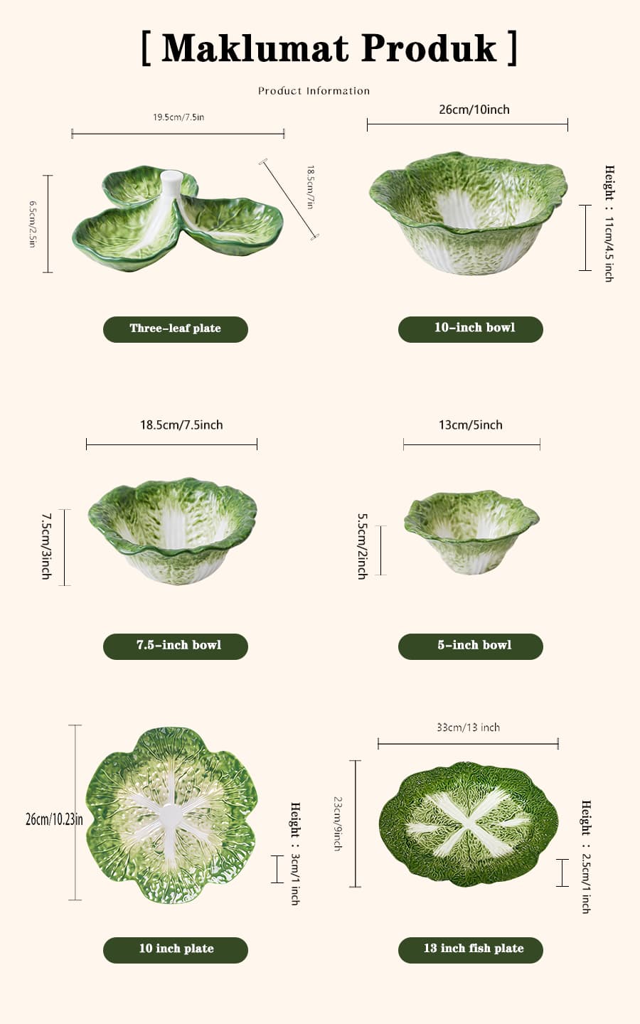 Cabbage Plate Hand-painted ceramic cutlery Green vegetable series salad ...