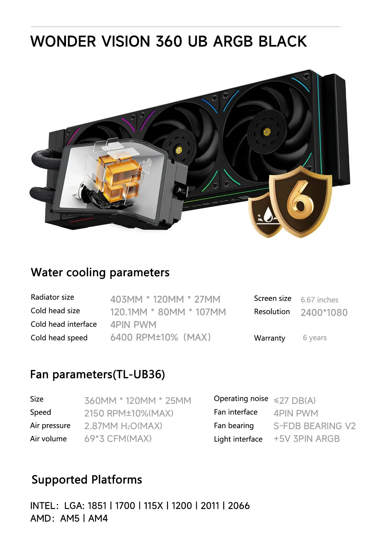 Thermalright Wonder Vision 360 UB ARGB CPU Water Cooler Rotatable 6.67 ...