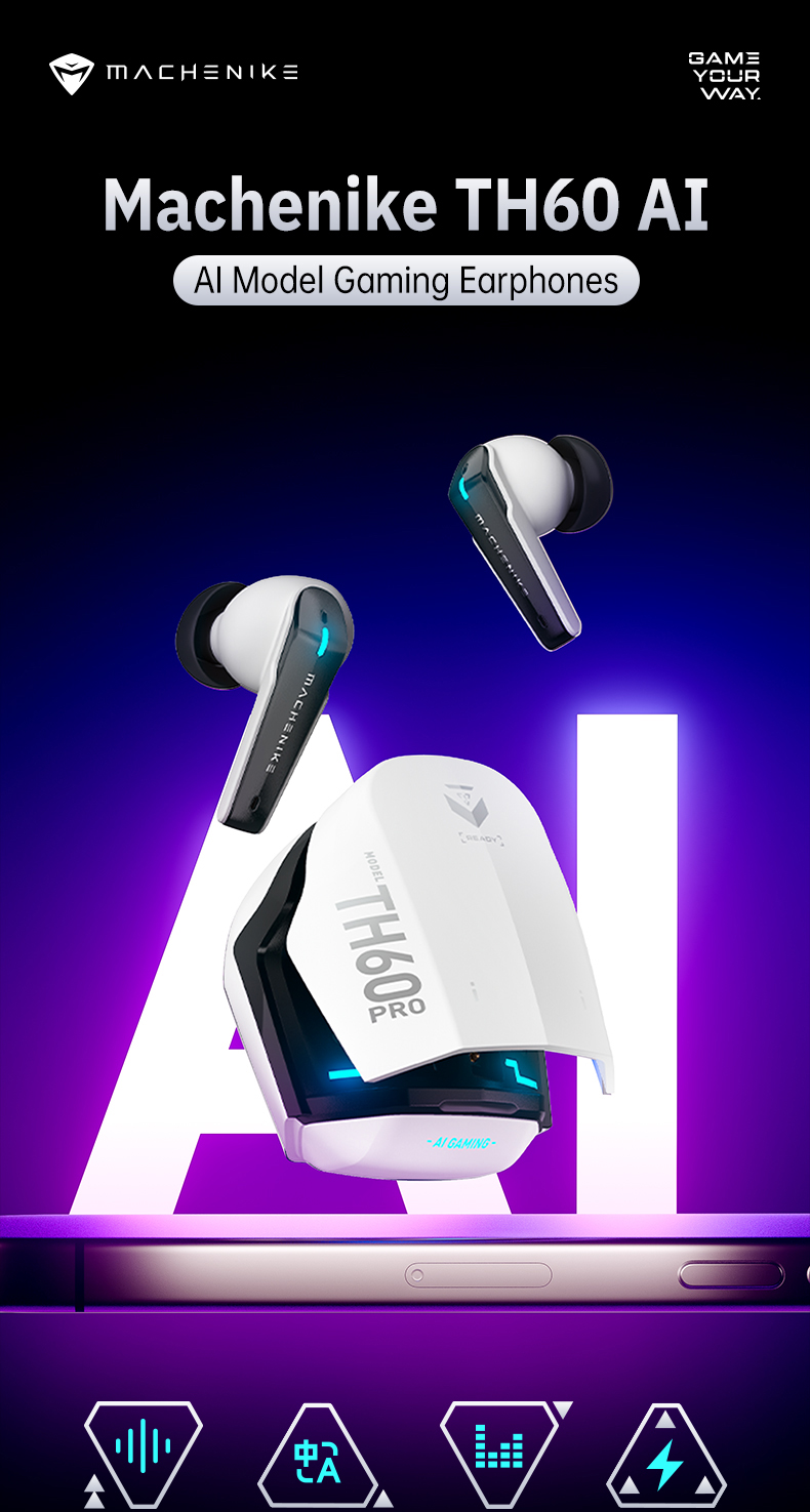 Machenike TH60 Pro AI Wireless Earphones Bluetooth 5.4 TWS Earbuds 0 ...