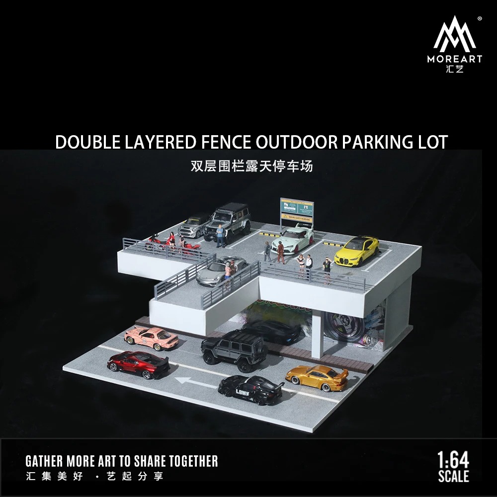 Diorama 1/64 Double Fenced Open Car Park Model Simulation Garage Model ...