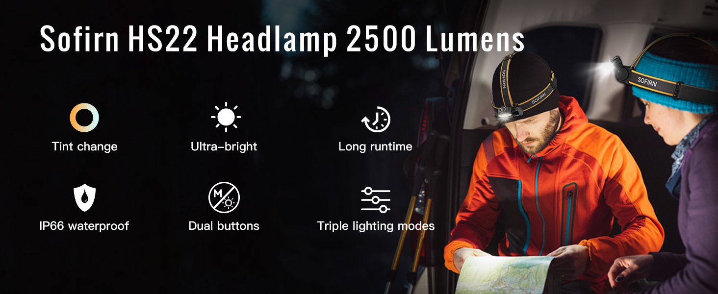 SOFIRN HS22 2500L LED Headlamp - USB-C Rechargeable, IPX8 Waterproof ...