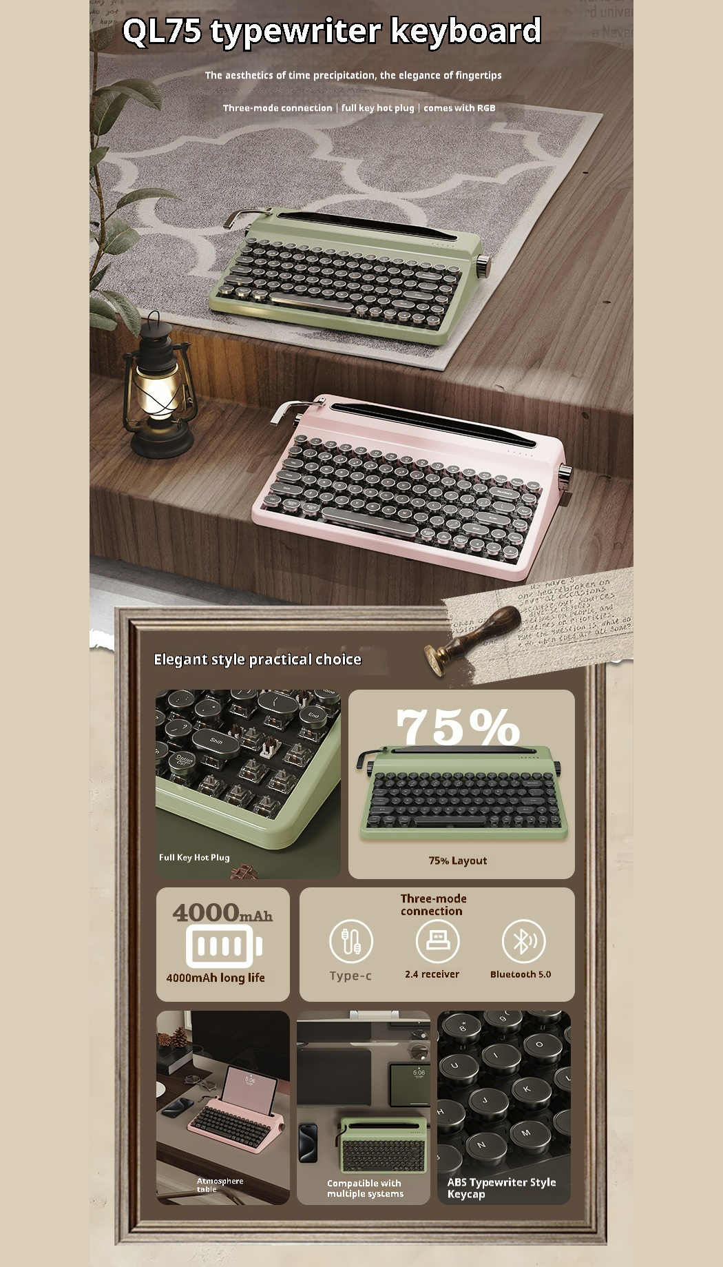 YUNZII QL75 Wireless Mechanical Keyboard 75% Hot swappable RGB TOP ...