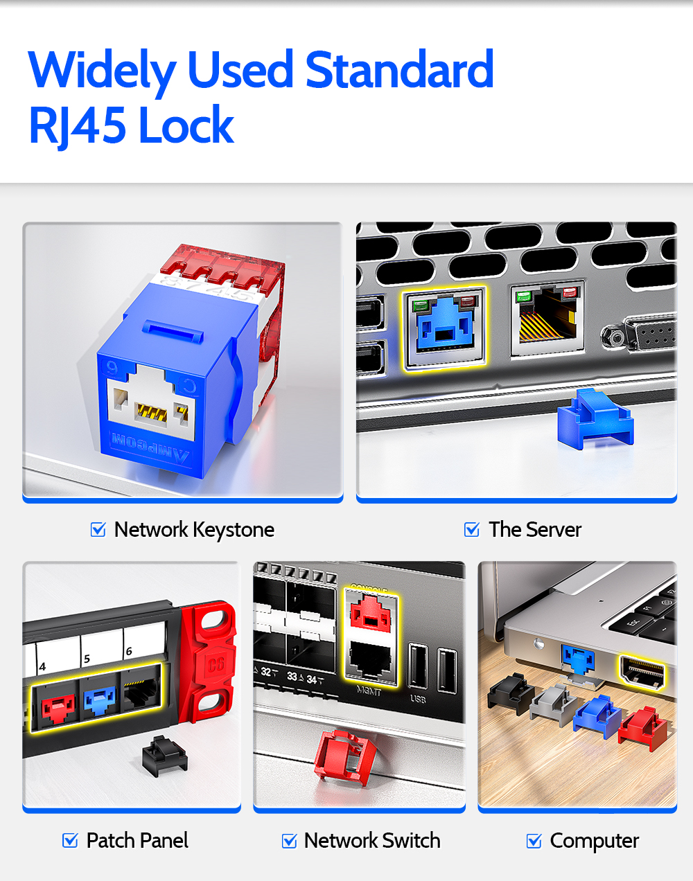 AMPCOM RJ45 Inserts Lock with Key, Dust-proof Network Plug Connector ...