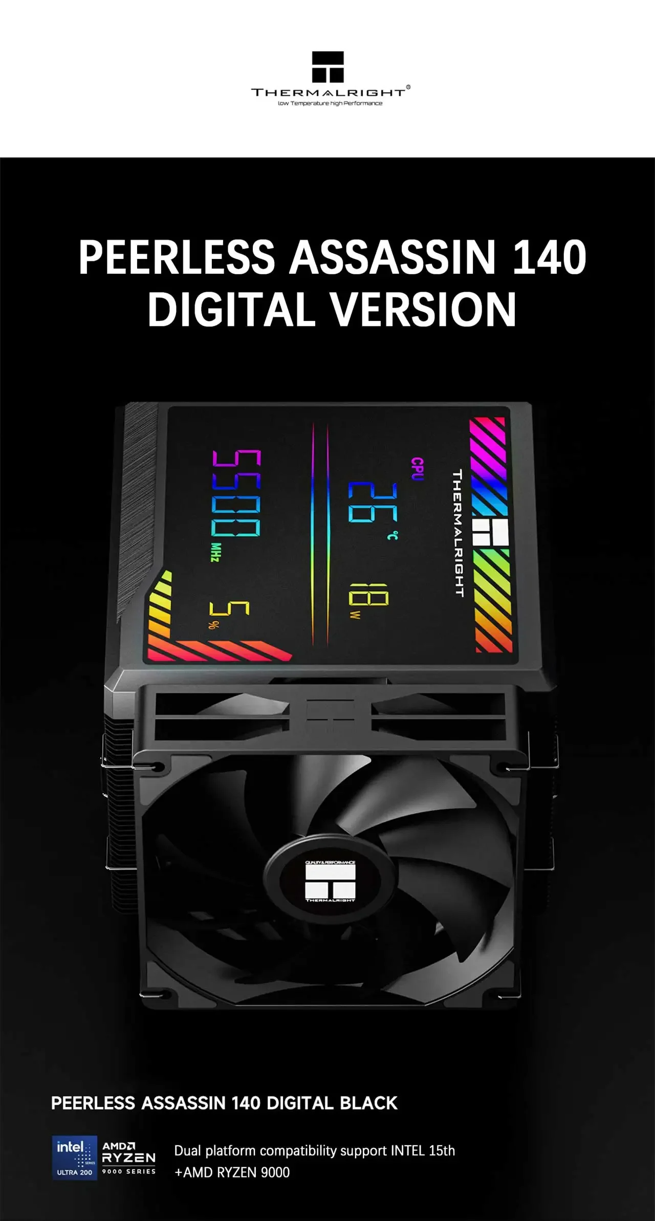 Thermalright PA140 Digital CPU Air Cooler LCD Display 6 heat pipe Dual ...