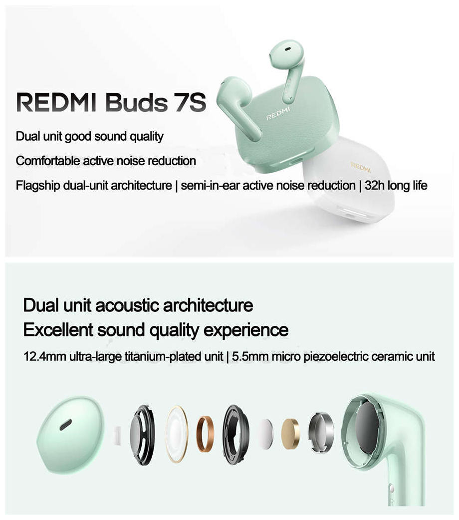 Xiaomi Redmi Buds 7S ANC Wireless Earbuds Dual Drivers 32H Battery ...