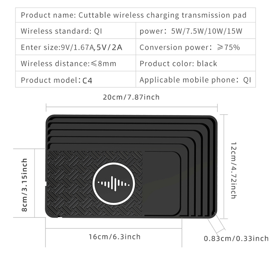 15W Trimmable Car Wireless Charger Mat Silicone Non-Slip Pad for iPhone ...