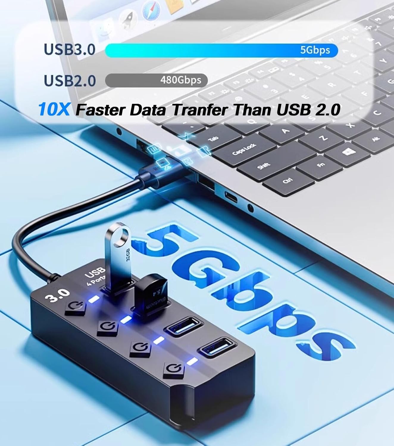 Multi USB HUB USB 30 20 Hub Splitter with Power Adapter, 4 Port ...