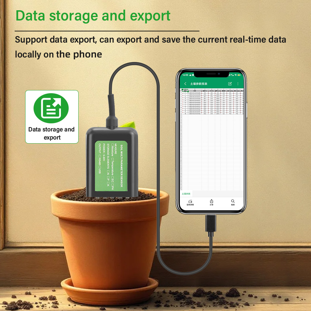 YAGO 7-in-1 Smart Soil Sensor USB to Phone Test Moisture/pH/EC/NPK/Temp ...
