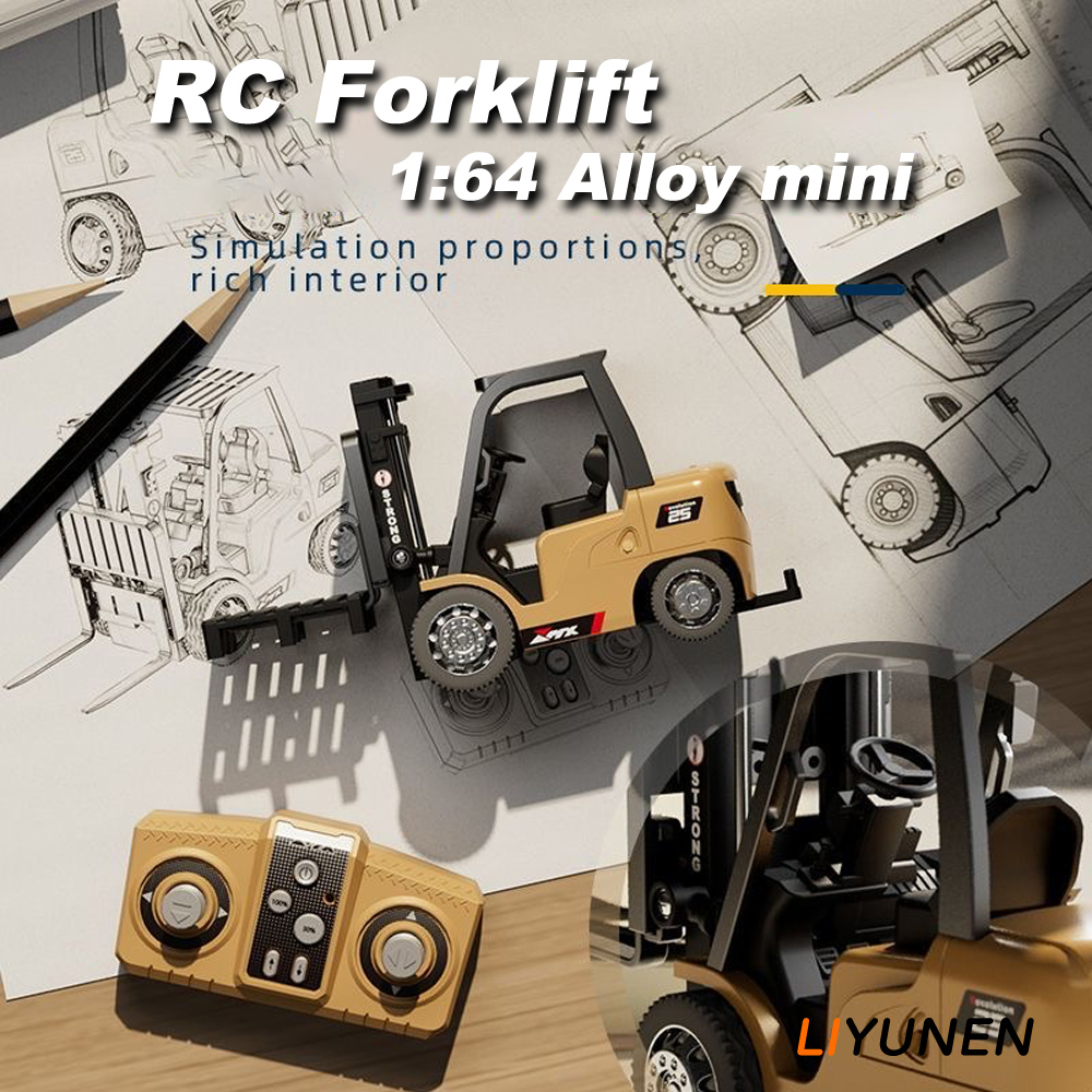 1:64 MINI RC Alloy Forklift Desktop Remote Control Engineering Vehicle ...
