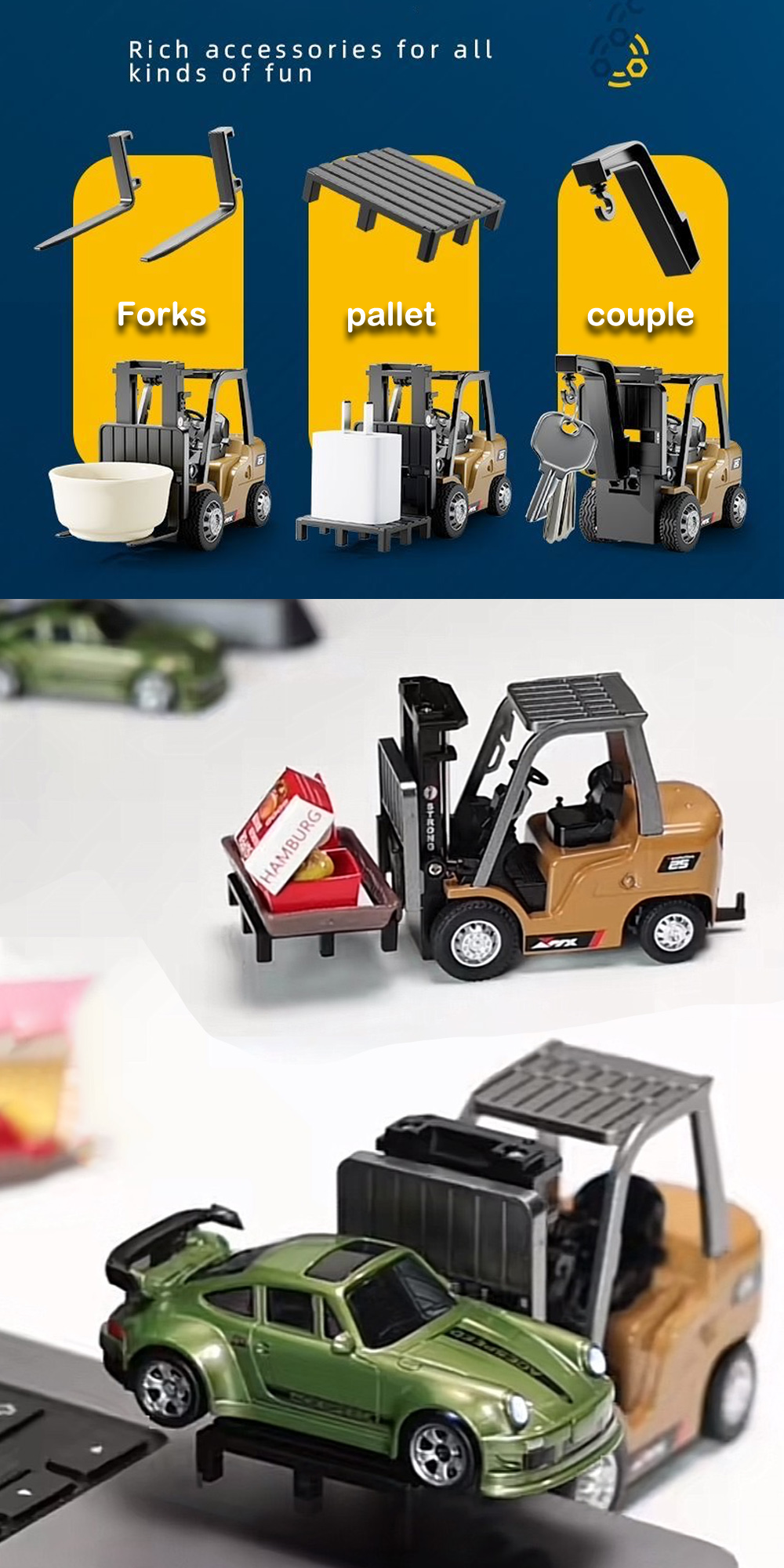 1:64 MINI RC Alloy Forklift Desktop Remote Control Engineering Vehicle ...