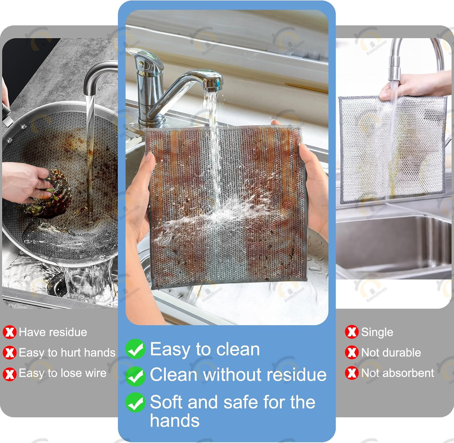 5PCS Steel Wire Dishcloth Towel Magic Cleaning Cloth Kitchen Stain Rust ...