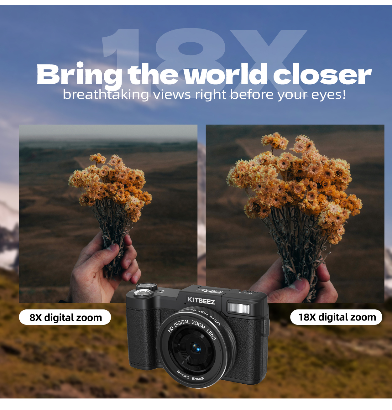 KiTBEEZ KP-4 5K WiFi Digital Camera 75MP 18X Zoom Autofocus Pop-Up ...