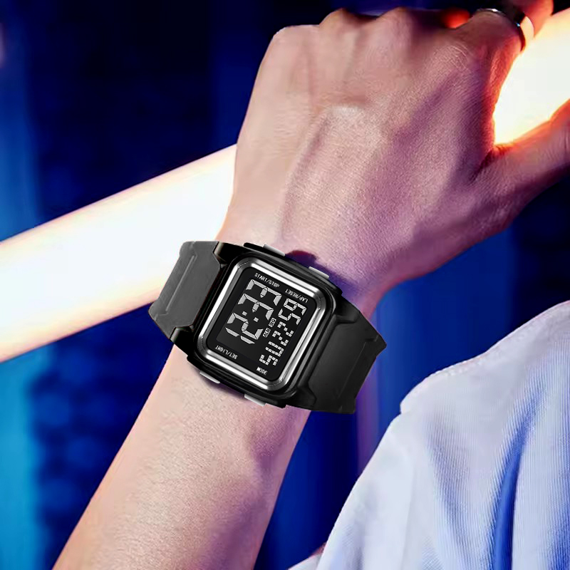 2PCS Men's Waterproof LED Light Watches with Rubber Strap Resin Case ...