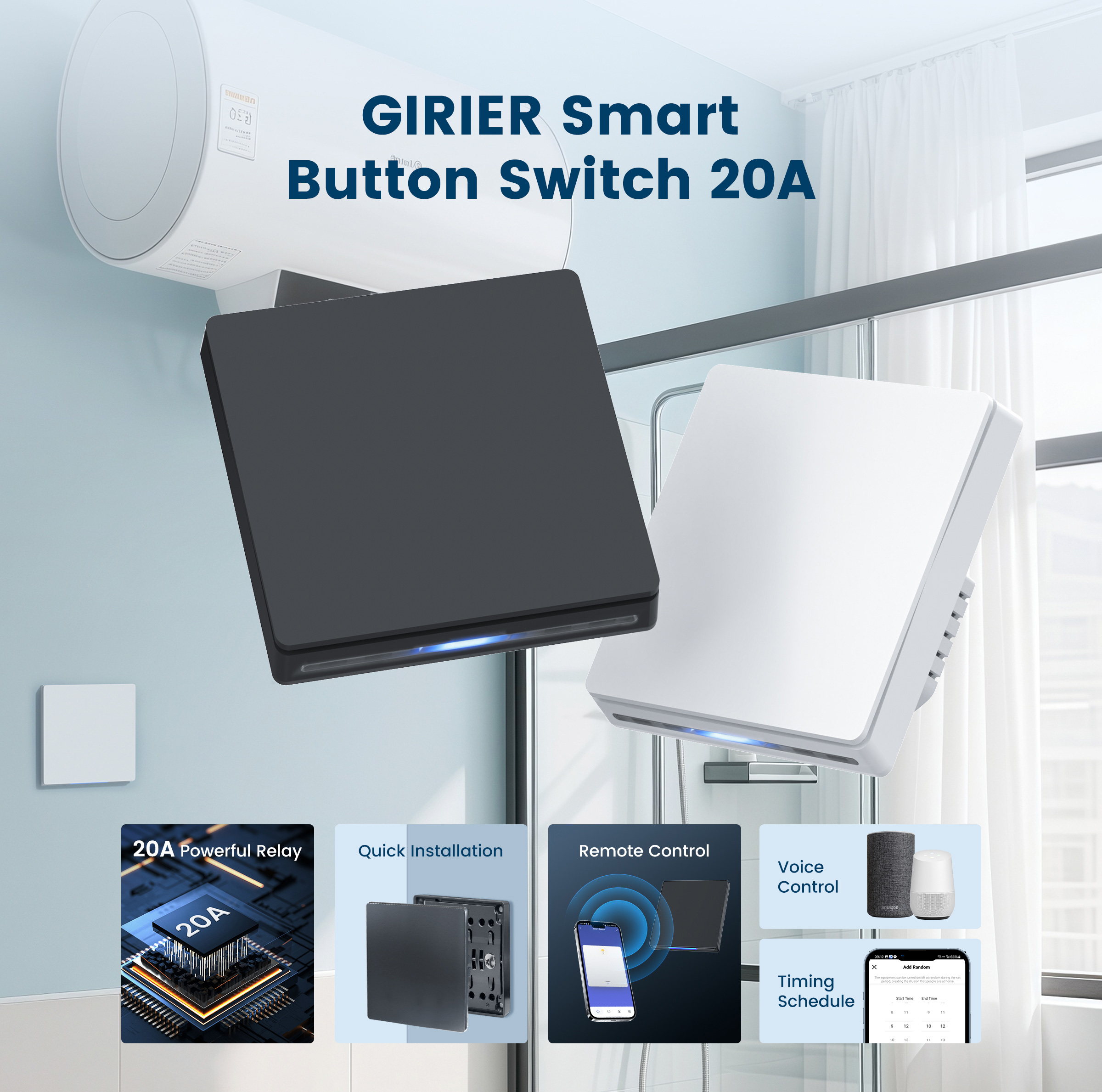 GIRIER Tuya Smart Water Heater Switch ZigBee/WiFi 20A Push Button ...