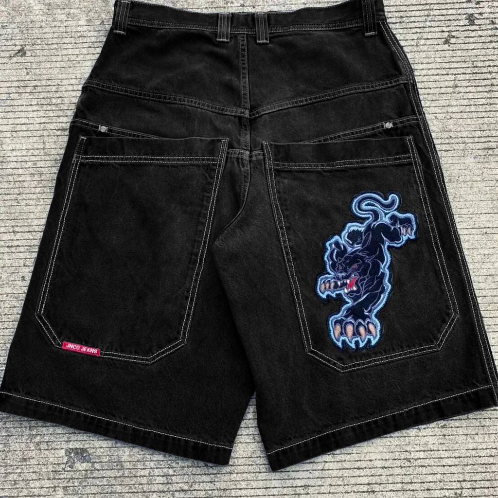 Y2K Retro Harajuku 7 Dice Graphic Embroidery JNCO Shorts Men Baggy ...