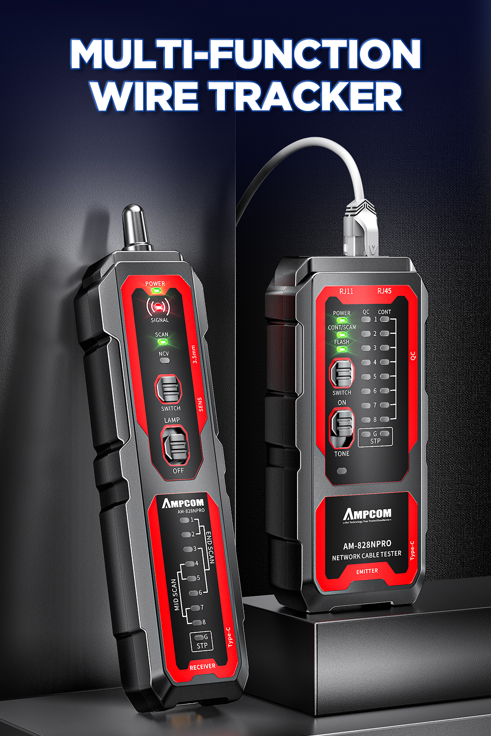 AMPCOM Network Cable Tester, USB Charging, Test on PoE, NCV, Ethernet ...