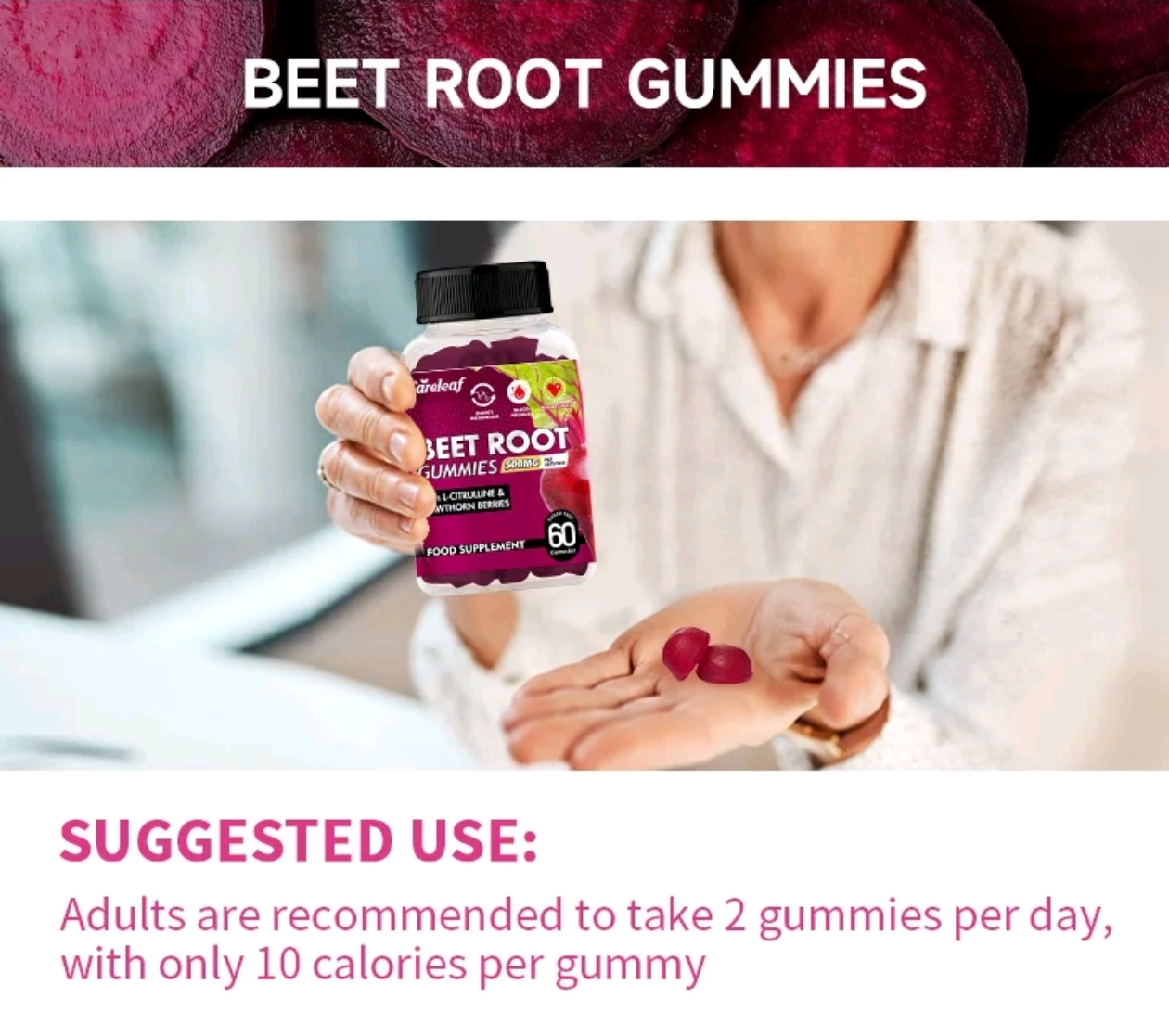 CareLeaf Sugar-Free Beetroot Gummies - Blood Pressure & Circulation Aid ...