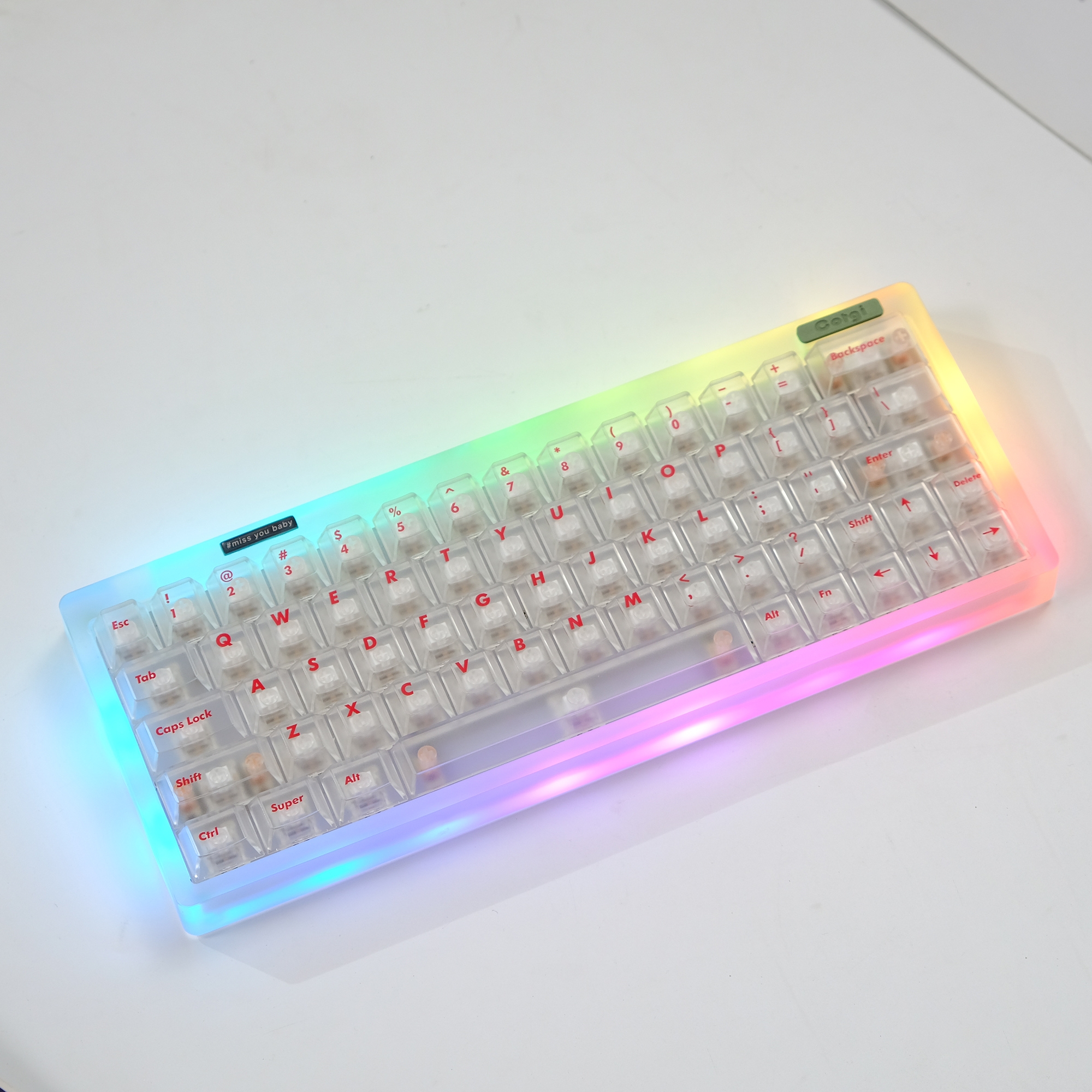 Aifei Foggy Transparent White Red font Keycaps RGB matte 122 keys set ...
