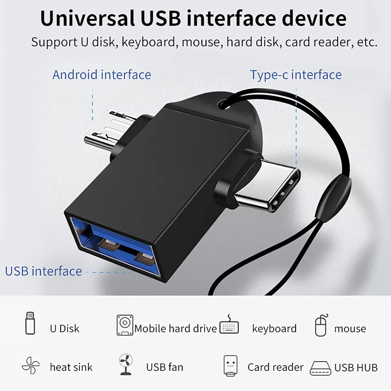 USB to Type C Android Adapter OTG Hub 2 in 1 Data Transmission Charging ...